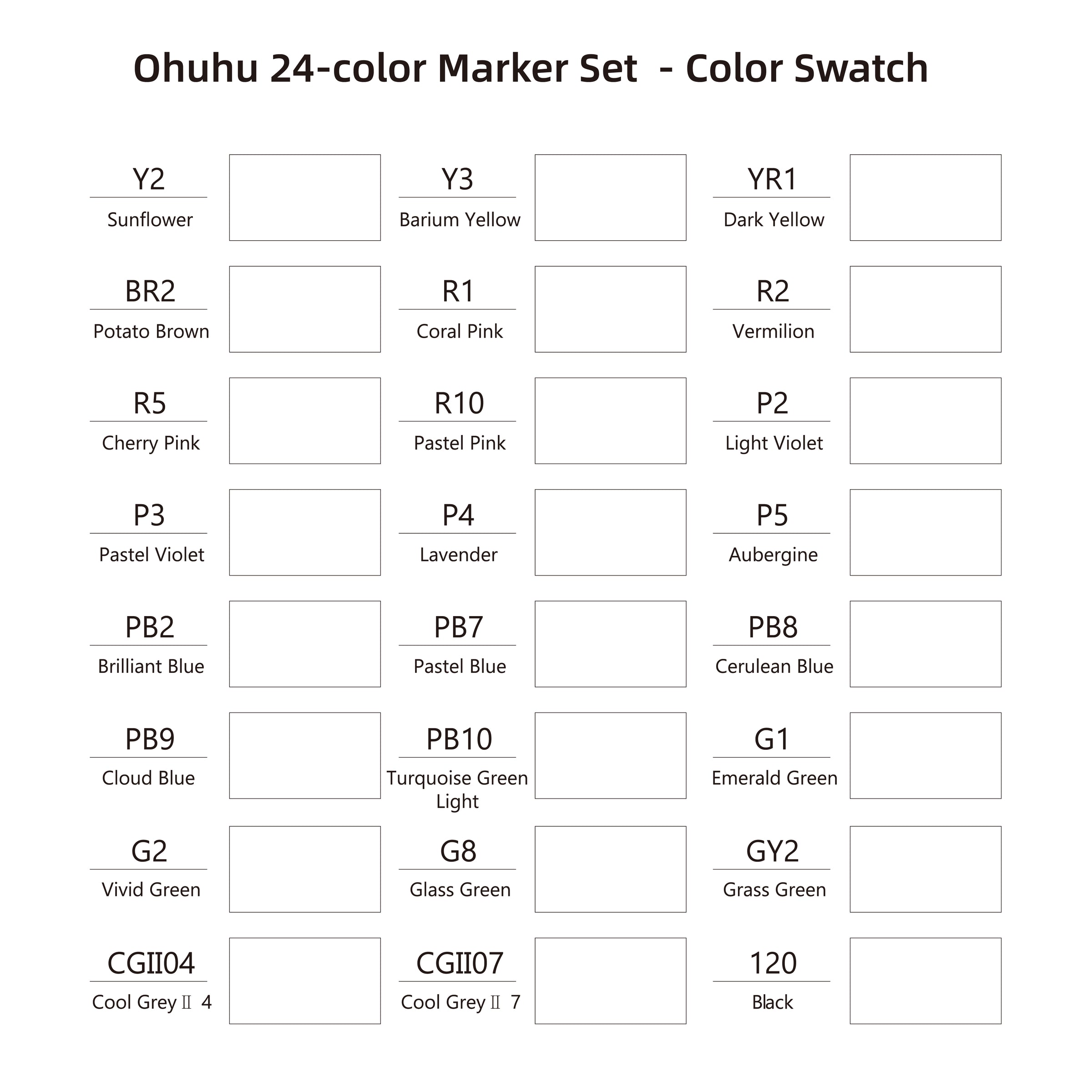 Ohuhu Marker Set Blank Color Cards Download