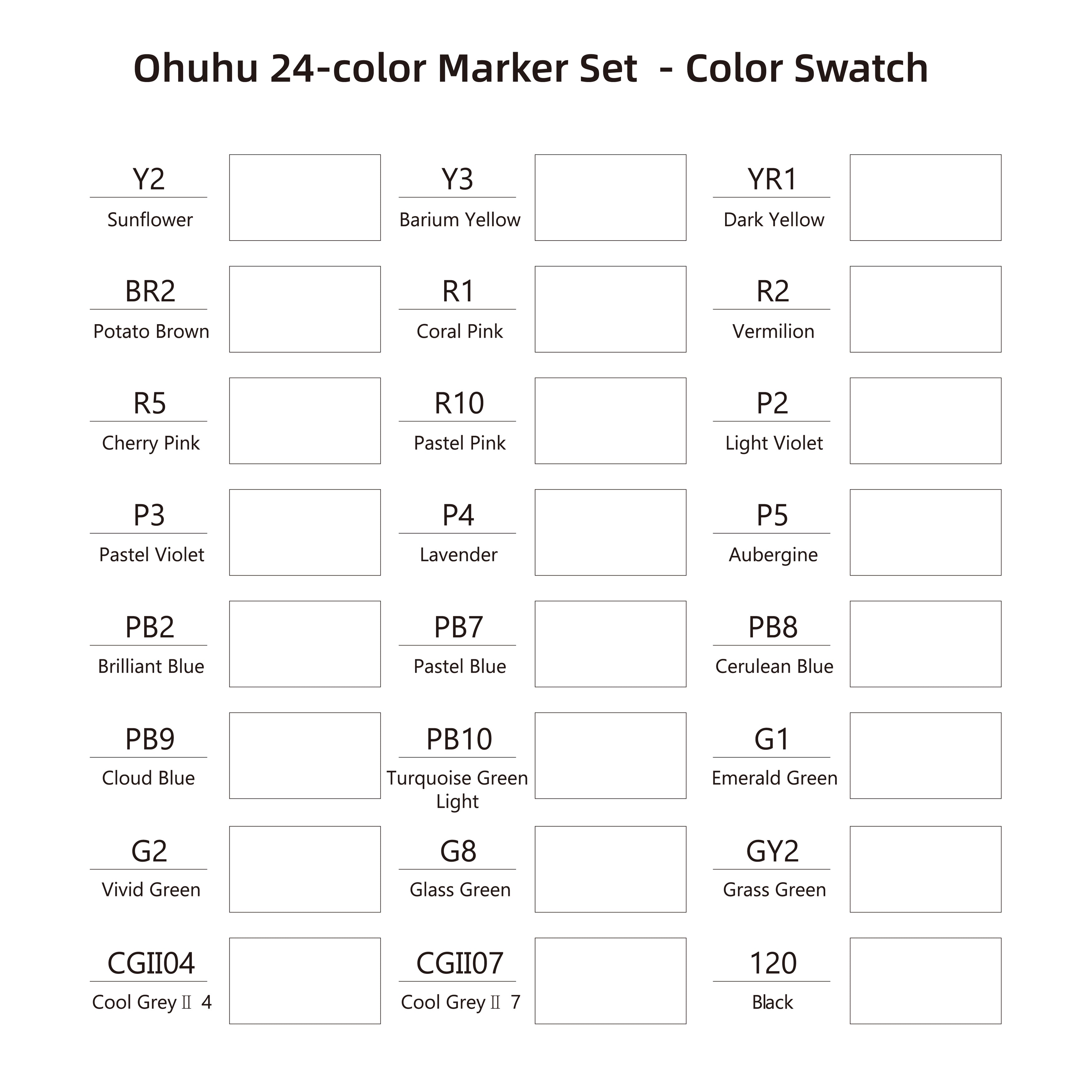 Ohuhu Marker Set Blank Color Cards Download