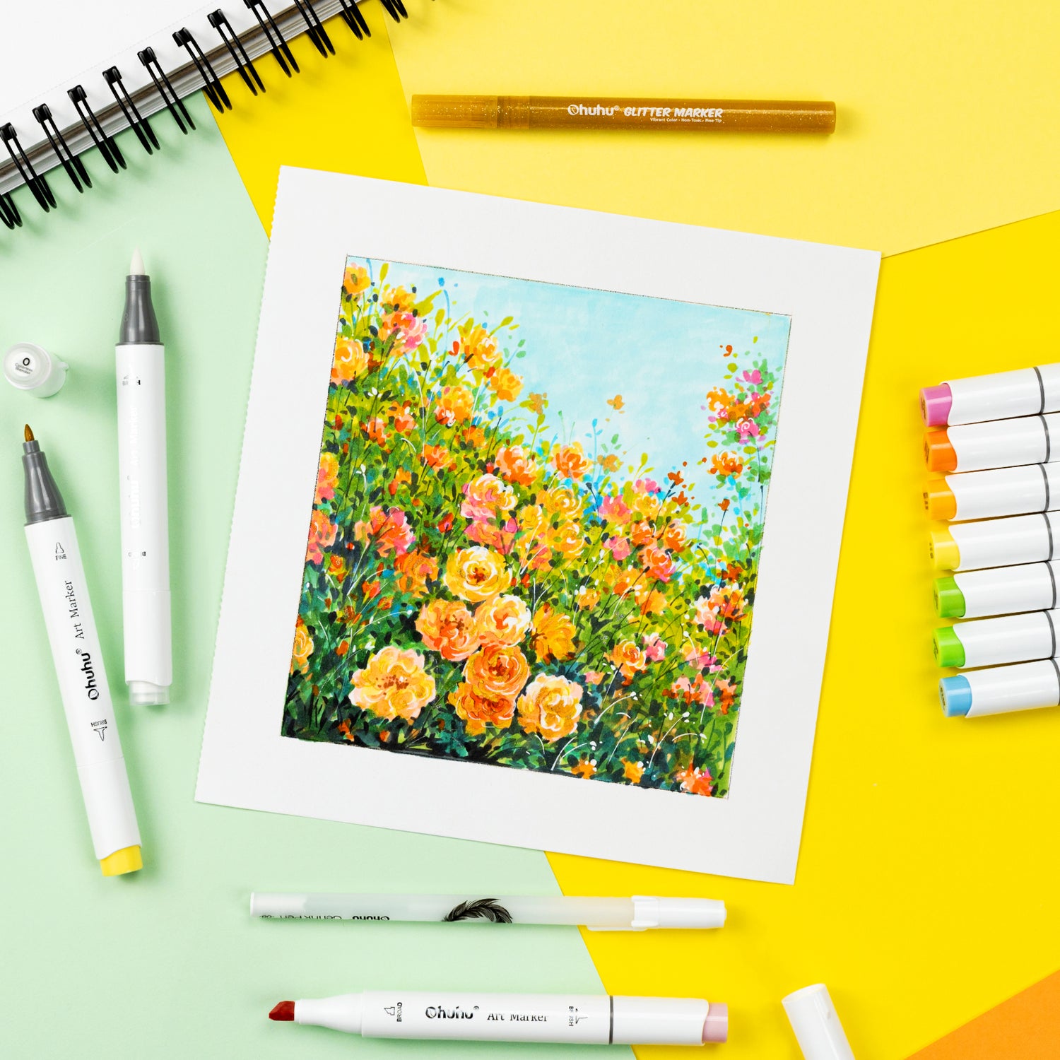 Ohuhu Honolulu S 48 Colors Dual Soft Tips Alcohol Art Markers, Brush