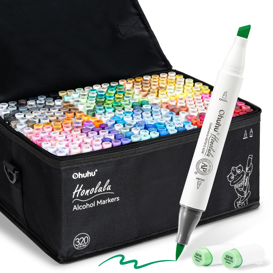 Ohuhu Honolulu 320 Colors Dual Tips Alcohol Art Markers (New Color Cod