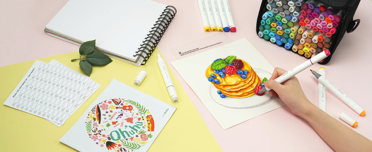 Ohuhu Oahu 120 Colors Dual Tips Alcohol Art Markers, Fine & Chisel