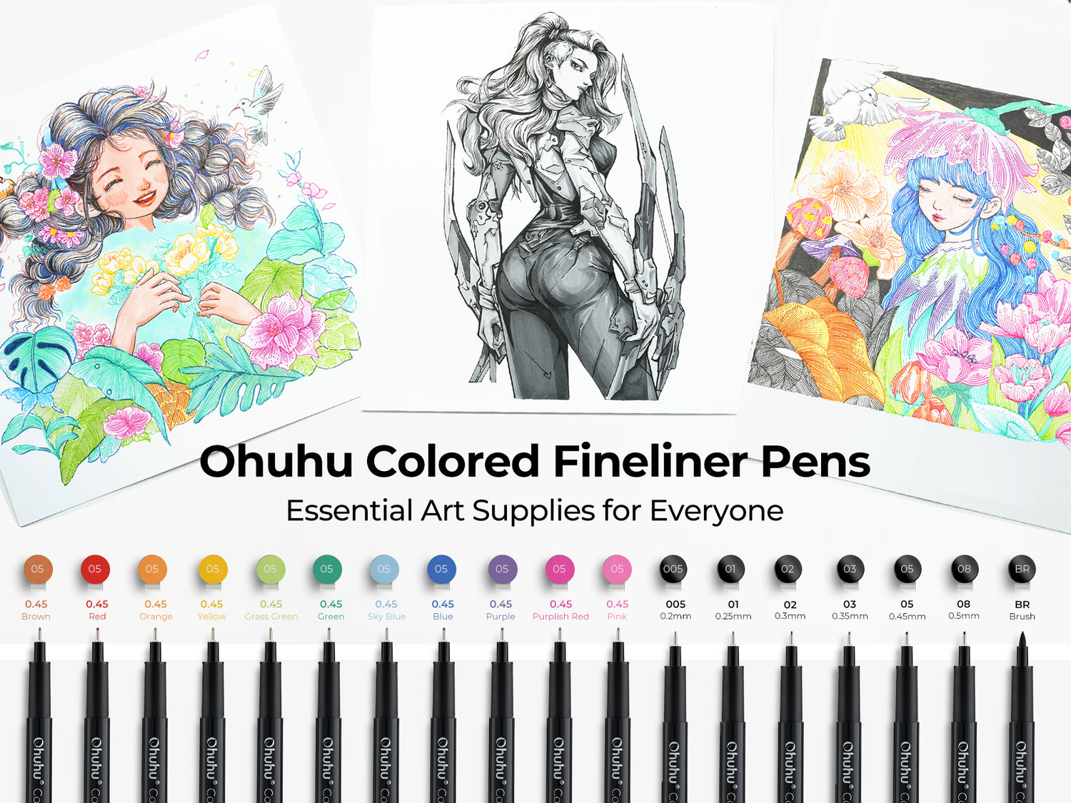 Ohuhu Hana Highway Fineliner Drawing Pens,18 Pack