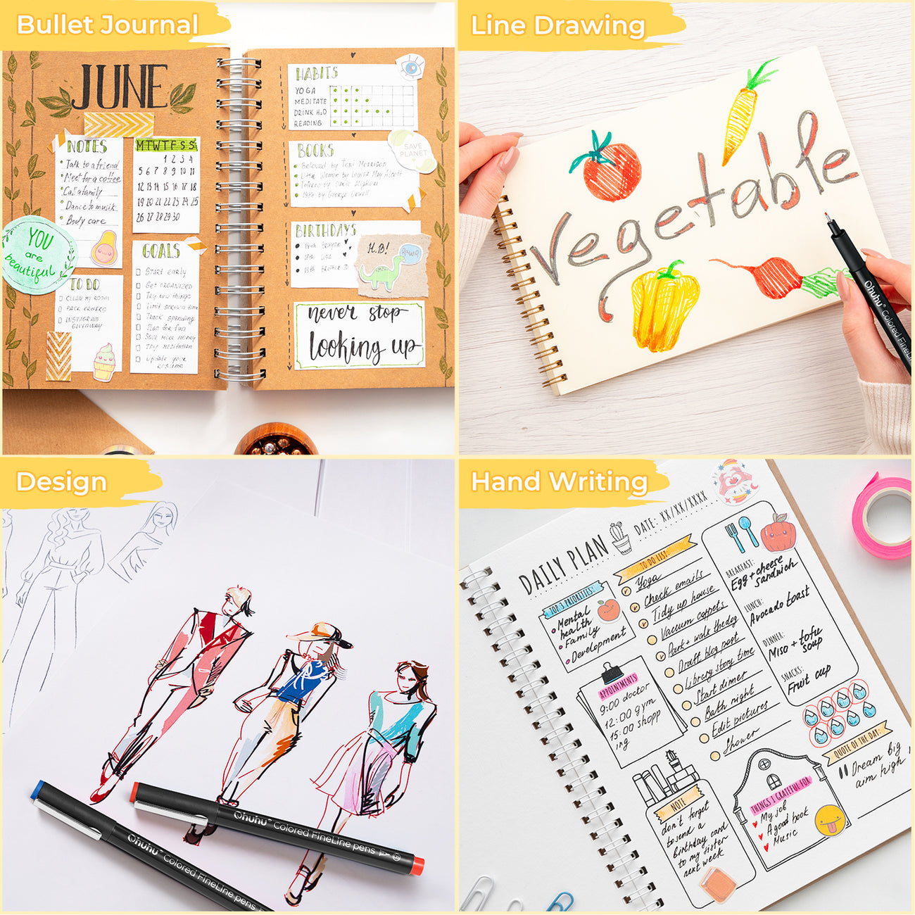 Ohuhu Hana Highway Fineliner Drawing Pens,18 Pack