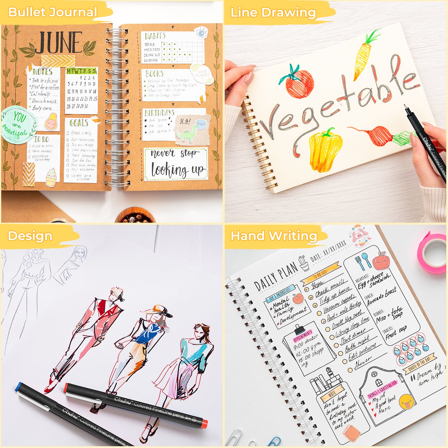 Ohuhu Hana Highway Fineliner Drawing Pens,18 Pack