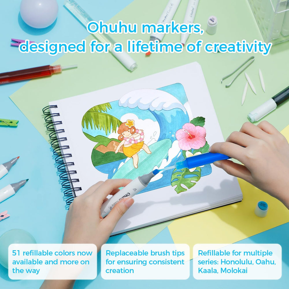 Ohuhu Honolulu S 48 Colors Dual Soft Tips Alcohol Art Markers, Brush