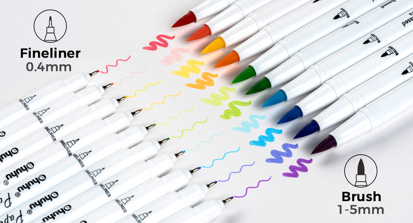 Ohuhu Pupe Paper-friendly (No Peeling) Brush and Fineliner Dual Tips 6