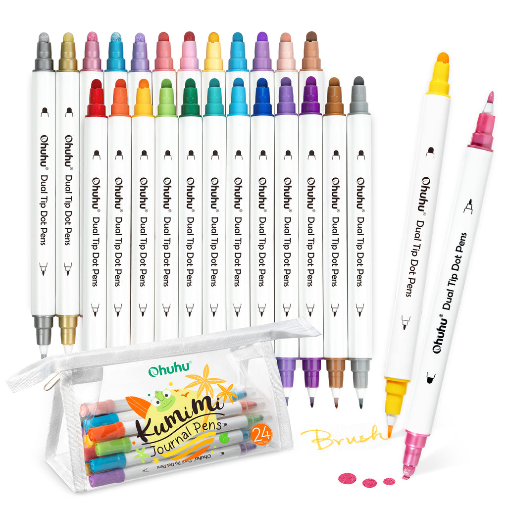 Ohuhu 24 Colors Water-base Calligraphy Brush & Dot Marker Pens