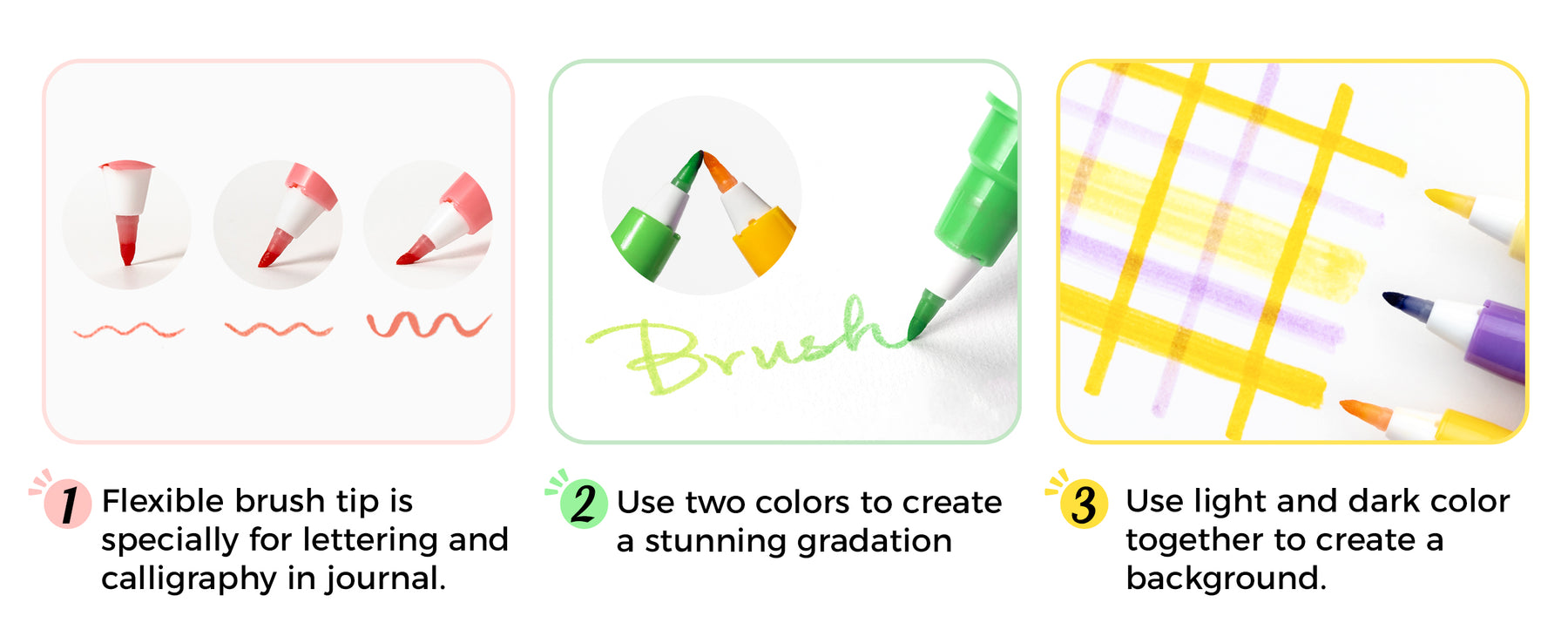Ohuhu 24 Colors Water-base Calligraphy Brush & Dot Marker Pens