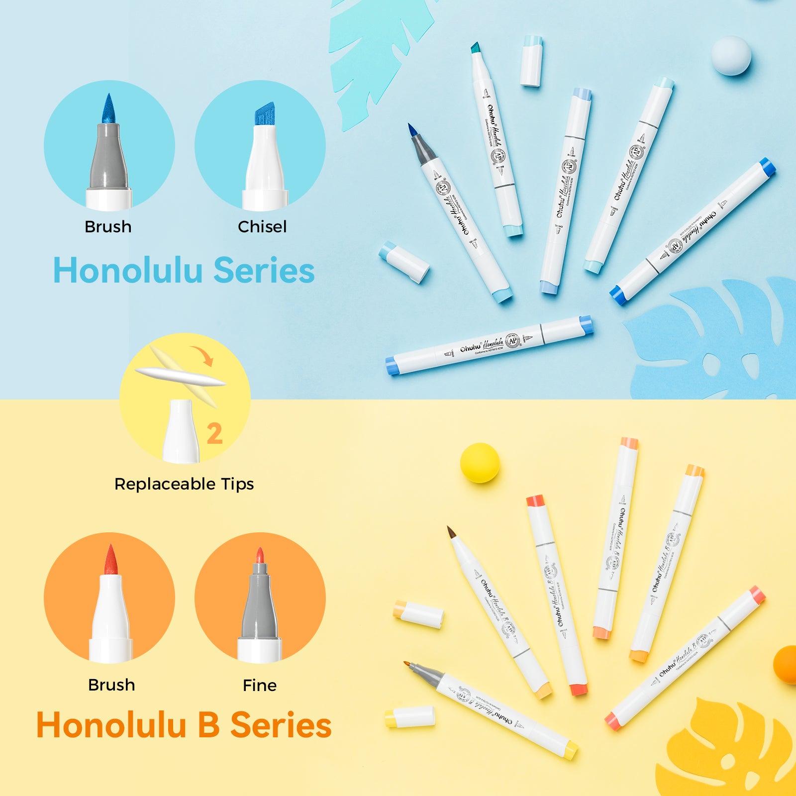 Ohuhu Honolulu 320 Colors Dual Tips Alcohol Art Markers (New Color Cod