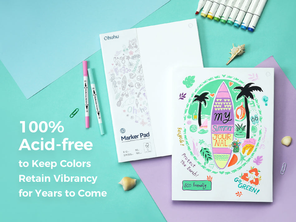 Ohuhu Bleedproof Double-Sided Marker Pad, Glue-Bound